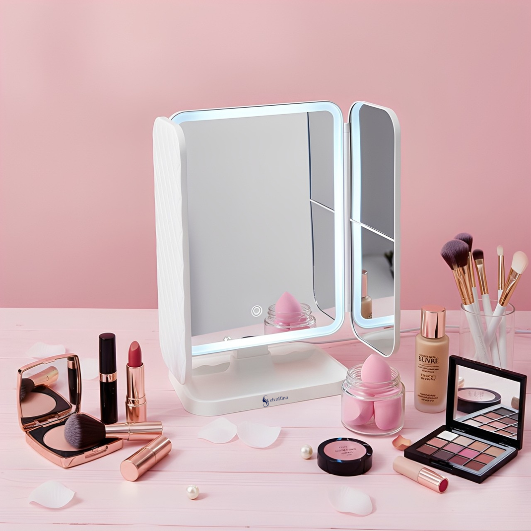 VelvaGlow™ Trifold LED Makeup Mirror – VelvaRina